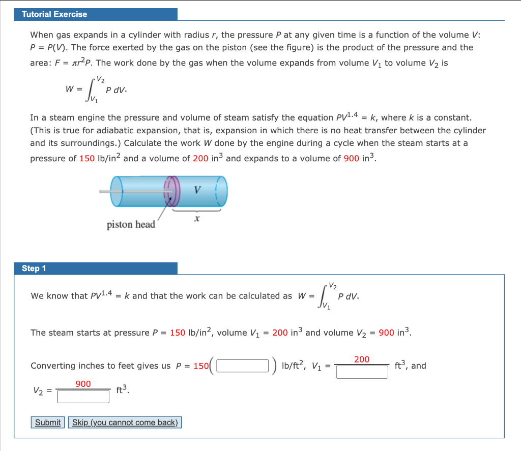 Solved Tutorial Exercise When gas expands in a cylinder with | Chegg.com