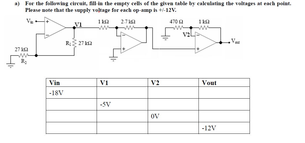 Solved a) ﻿For the following circuit, fill-in the empty | Chegg.com