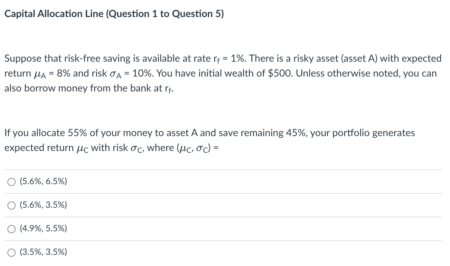 Solved Capital Allocation Line (Question 1 to Question 5) | Chegg.com