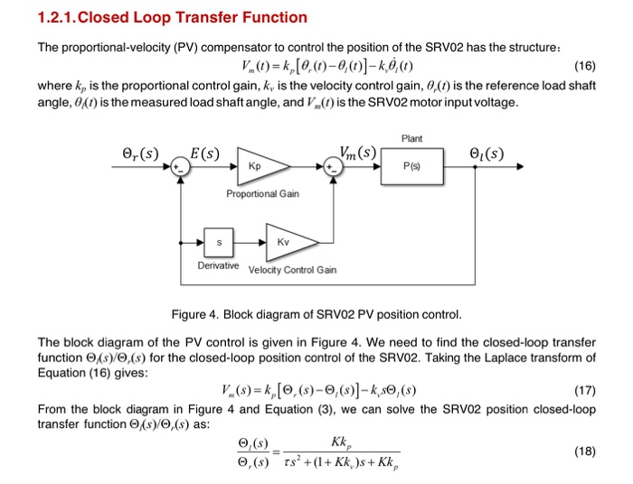 Solved 2. The SRV02 closed-loop transfer function was | Chegg.com