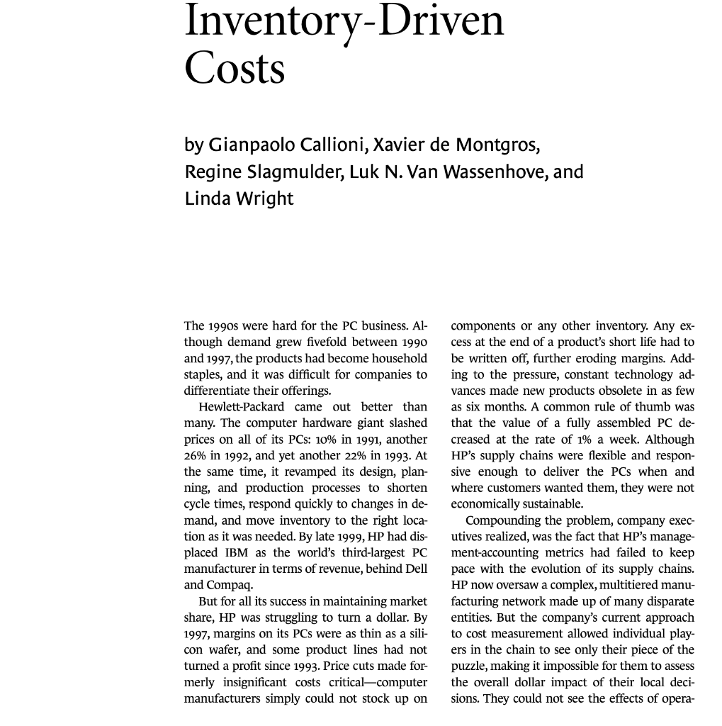Solved Inventory-Driven Costs by Gianpaolo Callioni, Xavier | Chegg.com