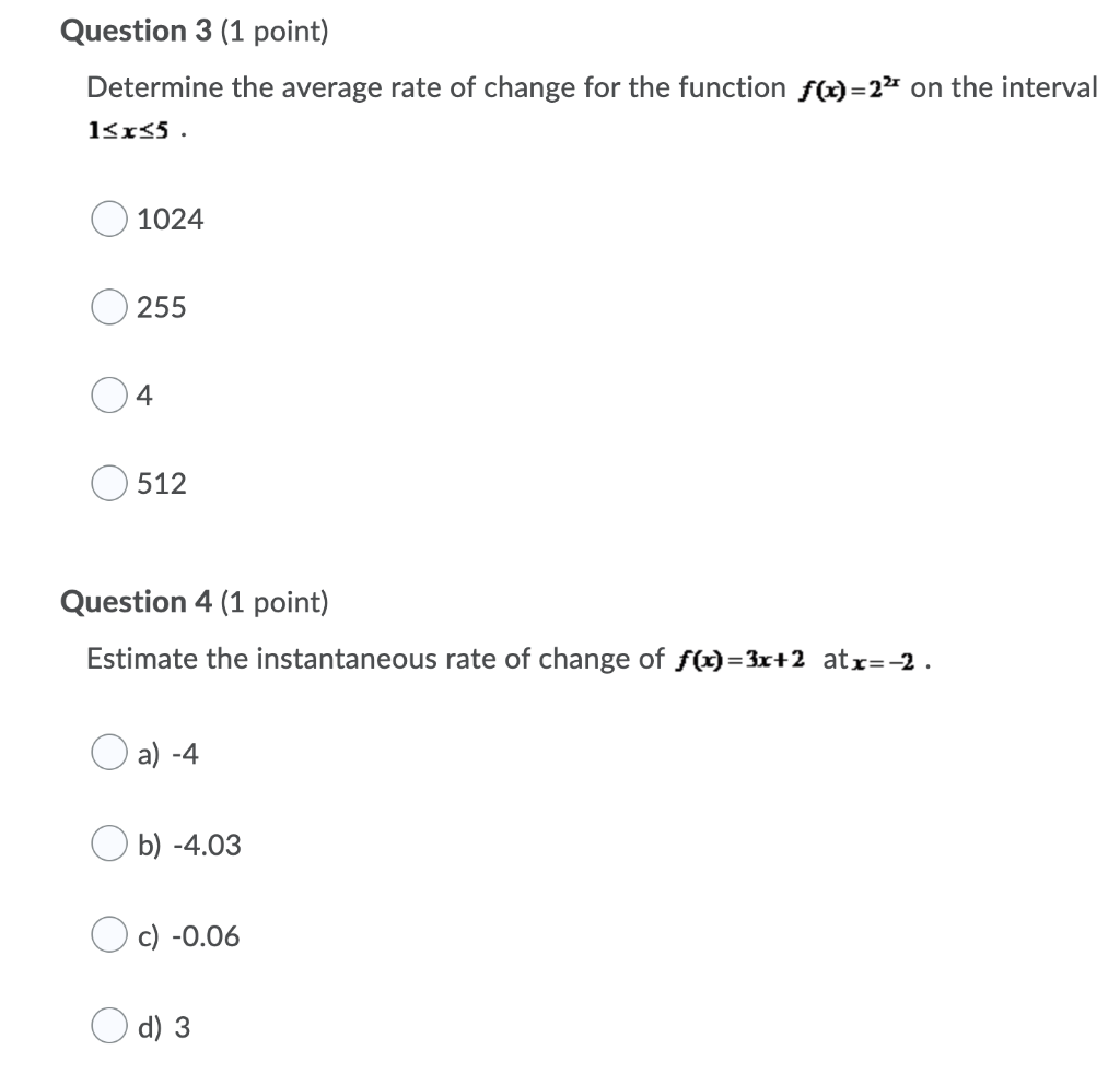 Solved Determine the average rate of change for the function | Chegg.com