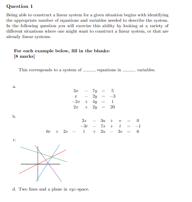 Solved Question 1 Being able to construct a linear system | Chegg.com