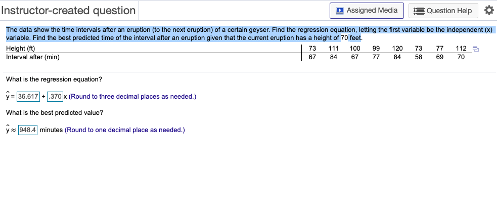 Solved Instructor-created question Assigned Media | Question | Chegg.com