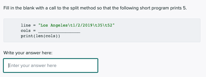 Solved Fill in the blank with a call to the split method so | Chegg.com