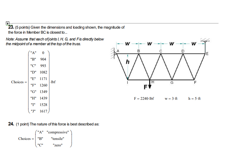 Solved 23. (5 points) Given the dimensions and lbading | Chegg.com