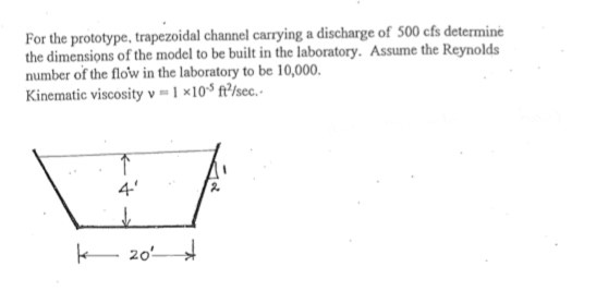 Solved For the prototype, trapezoidal channel carrying a | Chegg.com