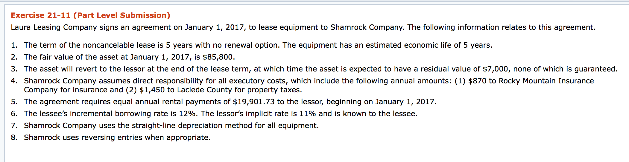 Solved Exercise 21-11 (Part Level Submission) Laura Leasing | Chegg.com
