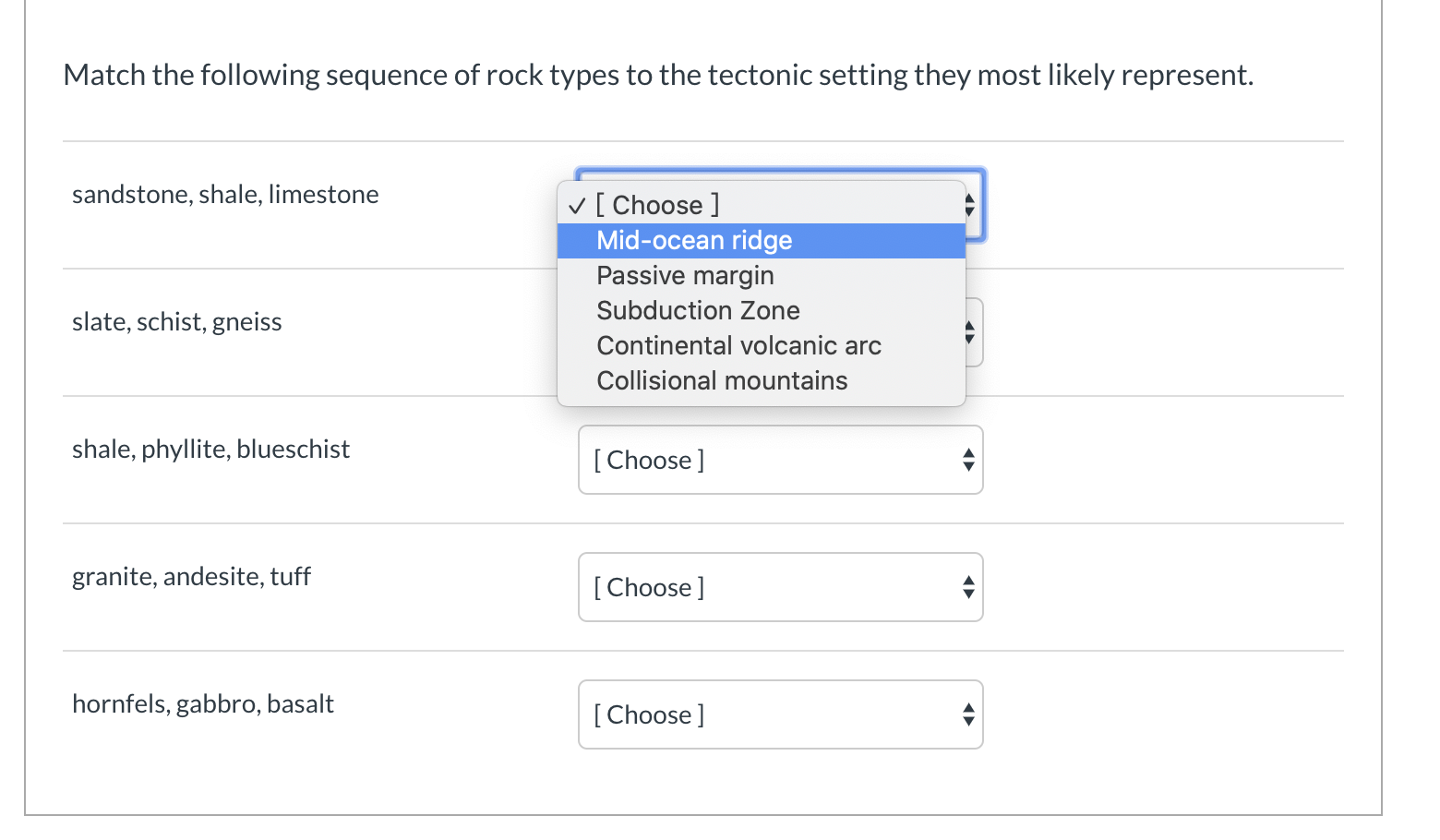 Solved Match the following sequence of rock types to the | Chegg.com