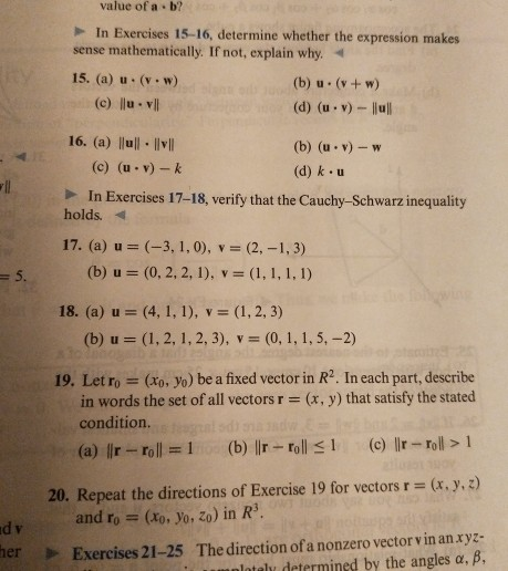 Solved value of a.b? In Exercises 15-16, determine whether | Chegg.com