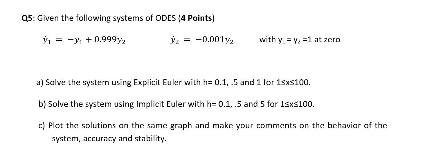 Solved Q5: Given the following systems of ODES (4 Points) ýı | Chegg.com