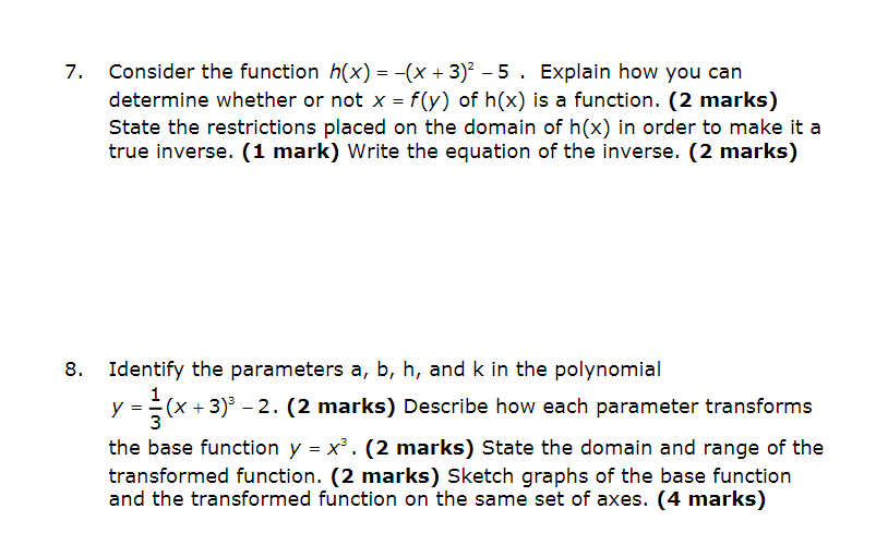 Solved Consider the function h(x)=−(x+3)2−5. Explain how you | Chegg.com
