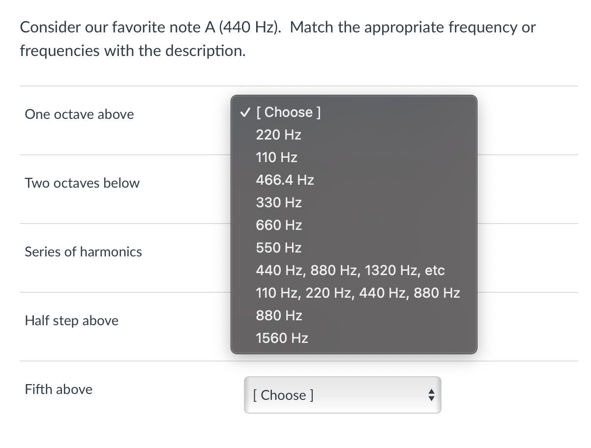 Solved Consider our favorite note A ( 440Hz ). ﻿Match the | Chegg.com