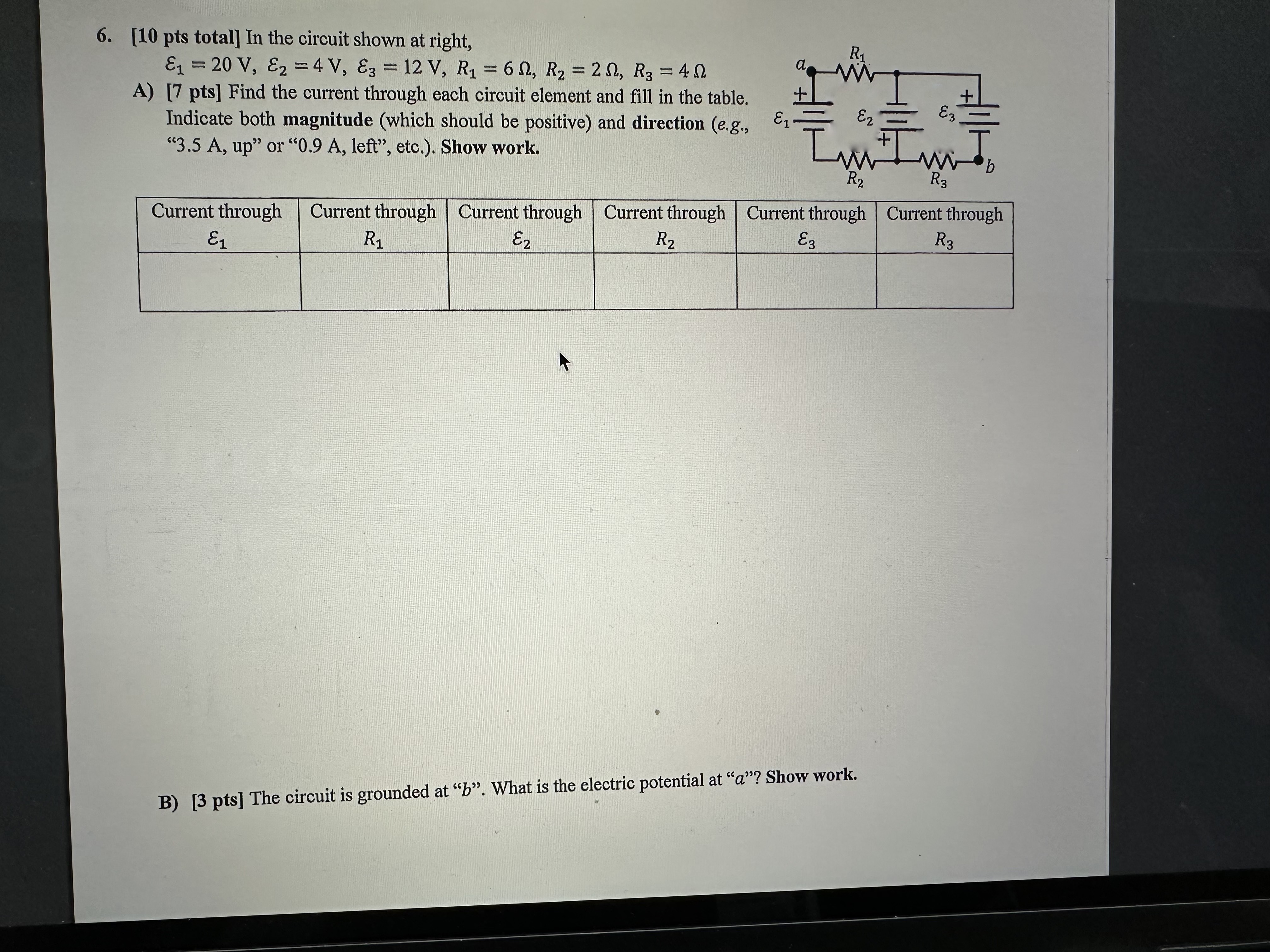 Solved Find the current through each circuit element and | Chegg.com