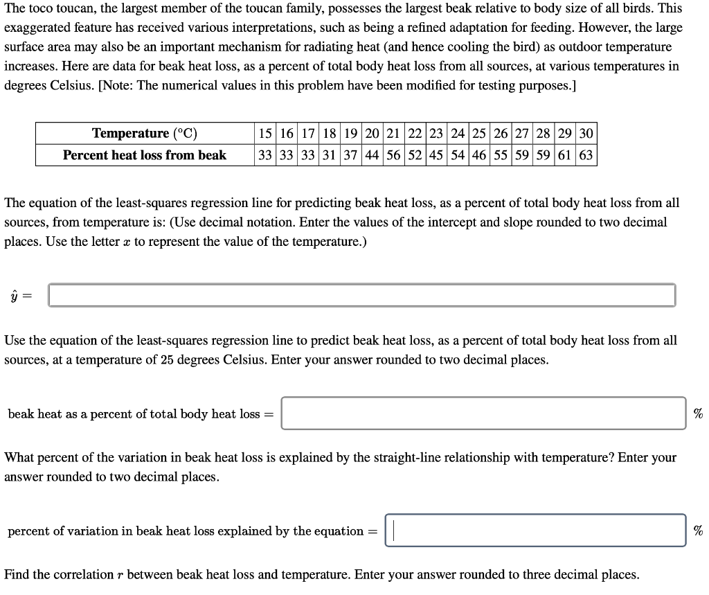 Solved The toco toucan, the largest member of the toucan | Chegg.com