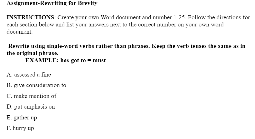 Assignment-Rewriting for Brevity INSTRUCTIONS: Create | Chegg.com