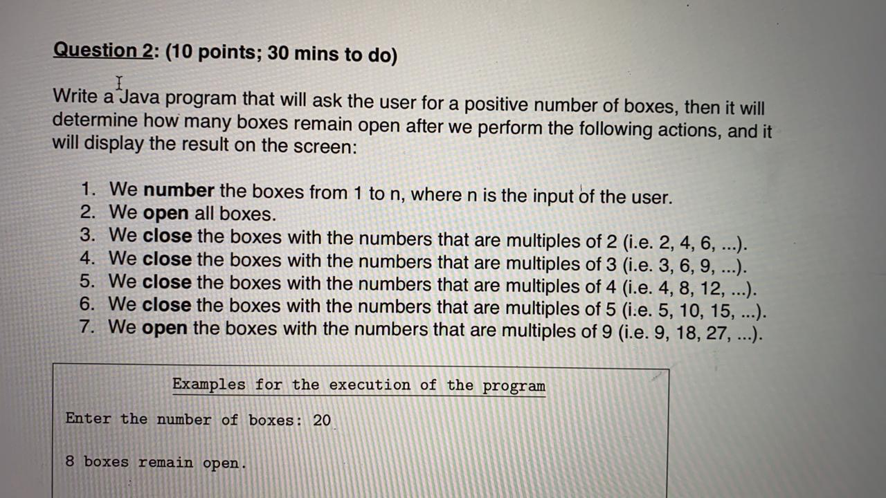 Solved Question 2: (10 points; 30 mins to do) Write a Java | Chegg.com