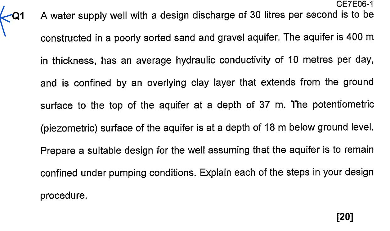Solved A water supply well with a design discharge of 30 | Chegg.com