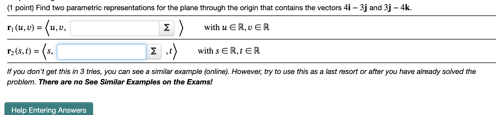 Solved 1 Point Find Two Parametric Representations For The
