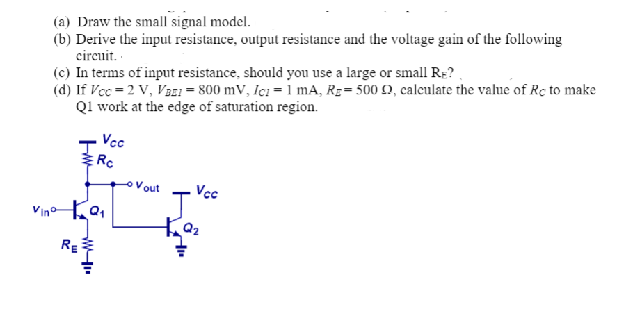 Solved (a) Draw the small signal model. (b) Derive the input | Chegg.com