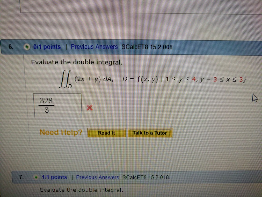 Solved 6. 0/1 points ! Previous Answers SCalcET8 15.2.008 | Chegg.com