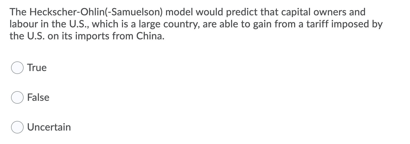 Solved The Heckscher-Ohlin(-Samuelson) model would predict | Chegg.com