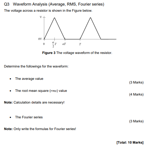 Solved Q3 Waveform Analysis (Average, RMS, Fourier series) | Chegg.com