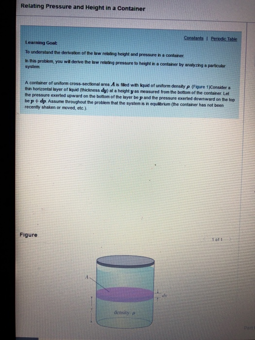 Solved Relating Pressure and Height in a Container Constants | Chegg.com