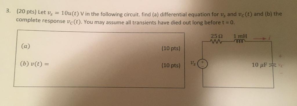 Solved Let Vs=10𝑢(𝑡) V in the following circuit. find (a) | Chegg.com
