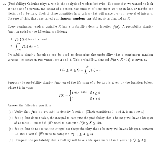 Solved 3. (Probability) Calculus plays a role in the | Chegg.com