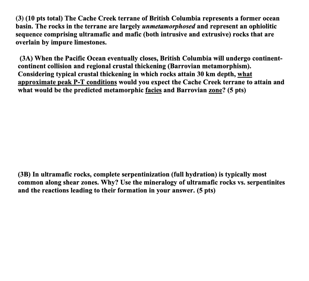 Solved (3) (10 pts total) The Cache Creek terrane of British | Chegg.com