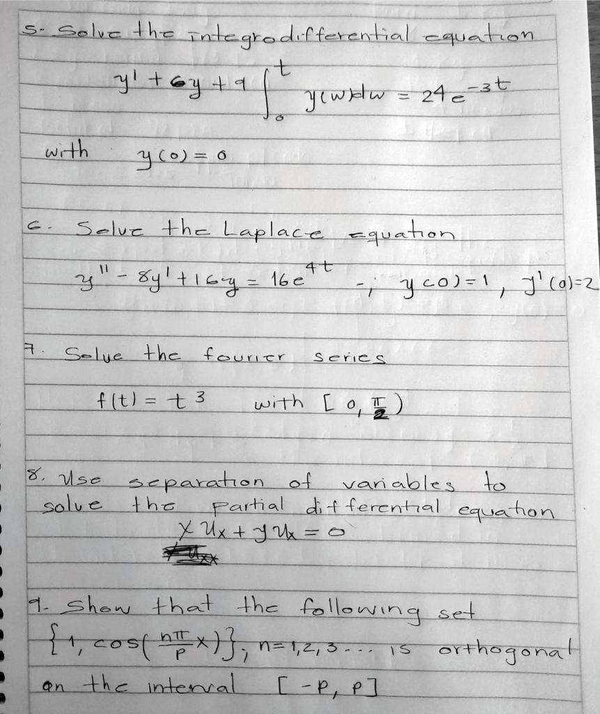 Solved 5. Solve the integrodifferential equation | Chegg.com