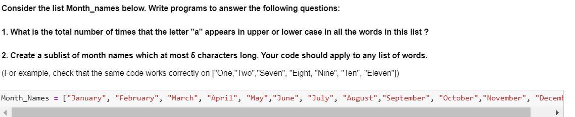 Consider the list Month_names below. Write programs | Chegg.com