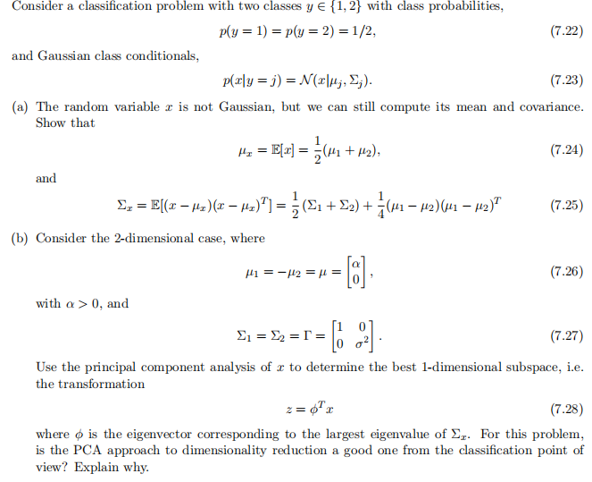 Consider a classification problem with two classes y | Chegg.com
