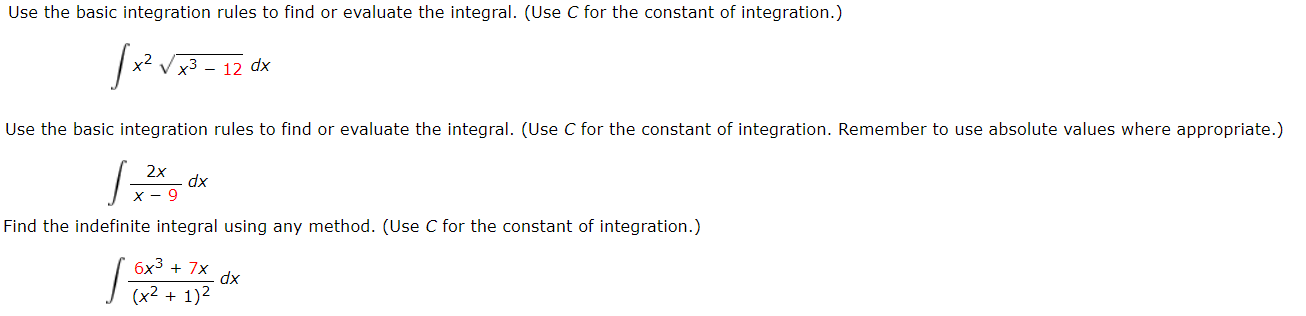 Solved Use the basic integration rules to find or evaluate | Chegg.com