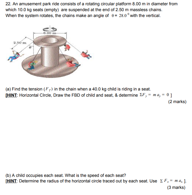 Solved 22. An amusement park ride consists of a rotating | Chegg.com