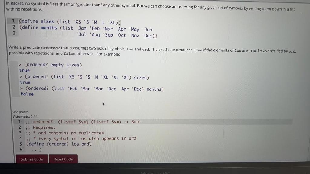 Solved In Racket, no symbol is less than" or "greater than | Chegg.com