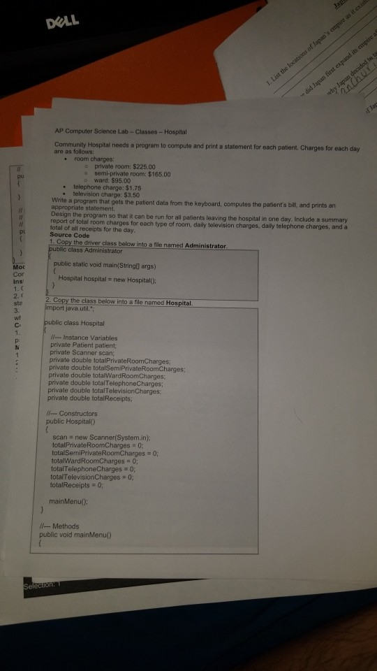 Solved DULL AP Computer Science Lab - Classes- Hospital | Chegg.com