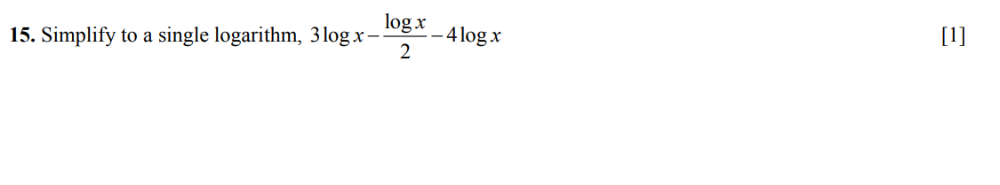 Solved 15. Simplify to a single logarithm, 3logx−2logx−4logx | Chegg.com