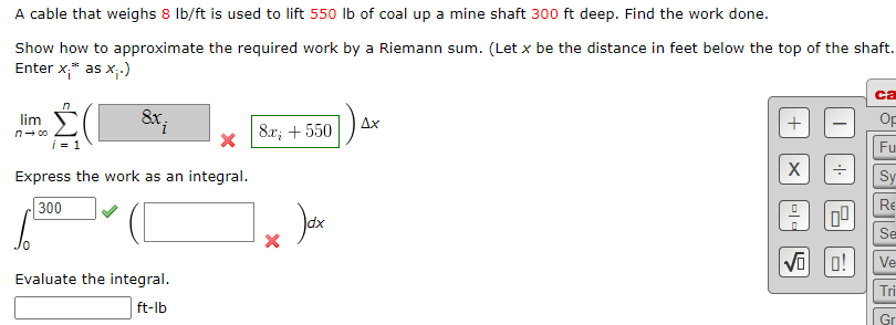 Solved A cable that weighs 8lb/ft is used to lift 550lb of | Chegg.com