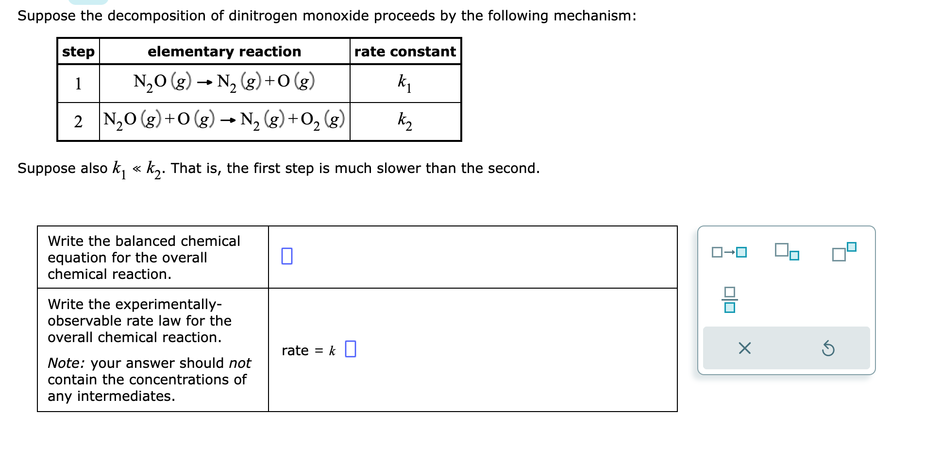 Solved Suppose the decomposition of dinitrogen monoxide | Chegg.com