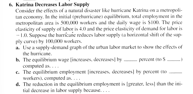 Solved 6. Katrina Decreases Labor Supply Consider the | Chegg.com