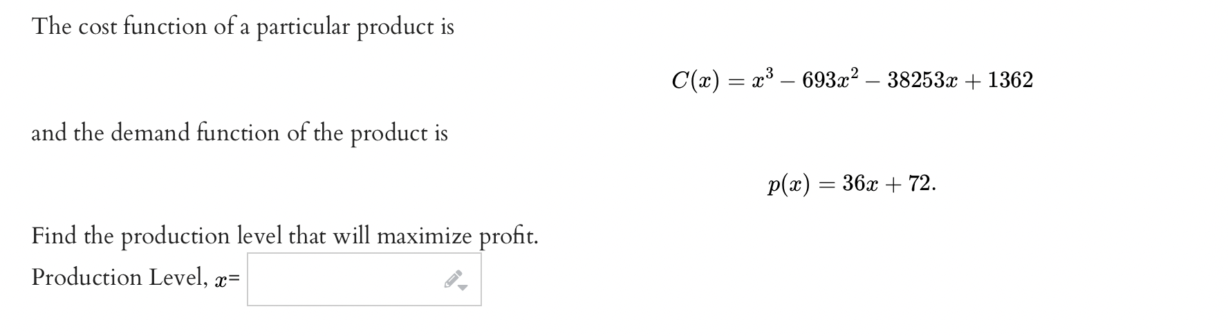 Solved The cost function of a particular product is | Chegg.com
