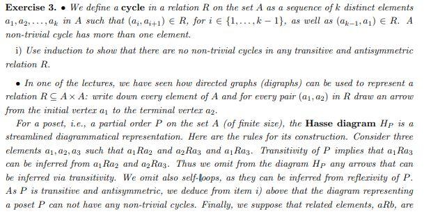Exercise 3.⋅ We define a cycle in a relation R on the | Chegg.com
