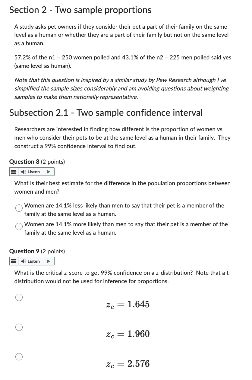 Solved Section 2 - Two sample proportions A study asks pet | Chegg.com