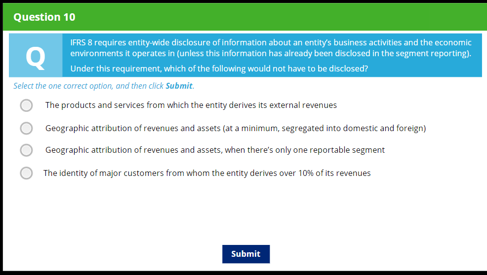 Solved Question 10 IFRS 8 requires entity-wide disclosure of | Chegg.com