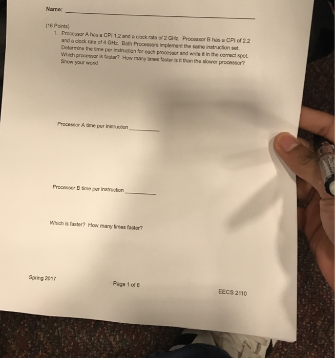 Solved Processor A has a CPI 1.2 and a clock rate of 2 GHz. | Chegg.com
