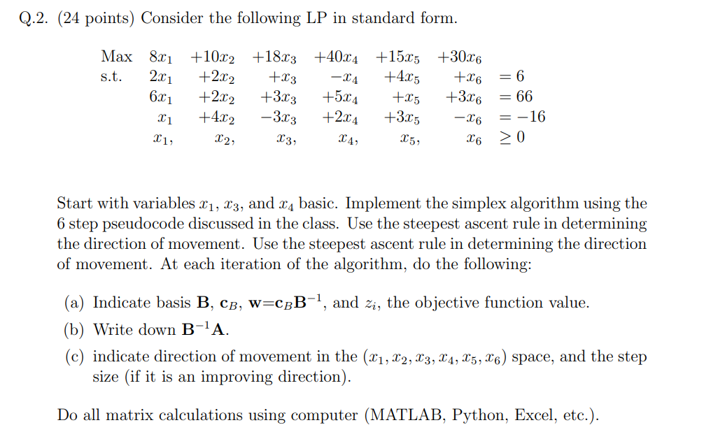 Solved Q.2. (24 ﻿points) ﻿Consider the following LP in | Chegg.com