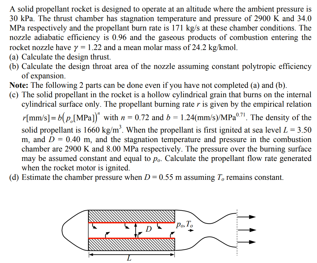 Solved A solid propellant rocket is designed to operate at | Chegg.com