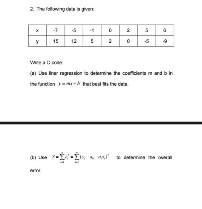Solved The following data is given: Write a C-code: (a) | Chegg.com